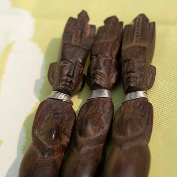Kitchen | 3piece Carved Wooden Cutlery Kitchen Knives Spoon Fork Totem ...